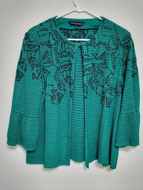 Ming Wang | Jackets & Coats | Ming Wang Knit Jacket Green Black Size L ...